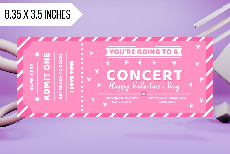 Editable Valentines Day Concert Ticket Template Gift Certificate ...