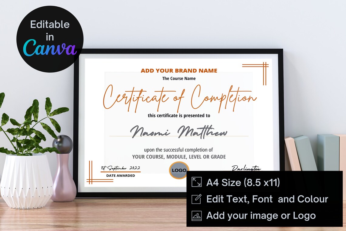 Editable Certificate of Completion, Training Certificate Template ...