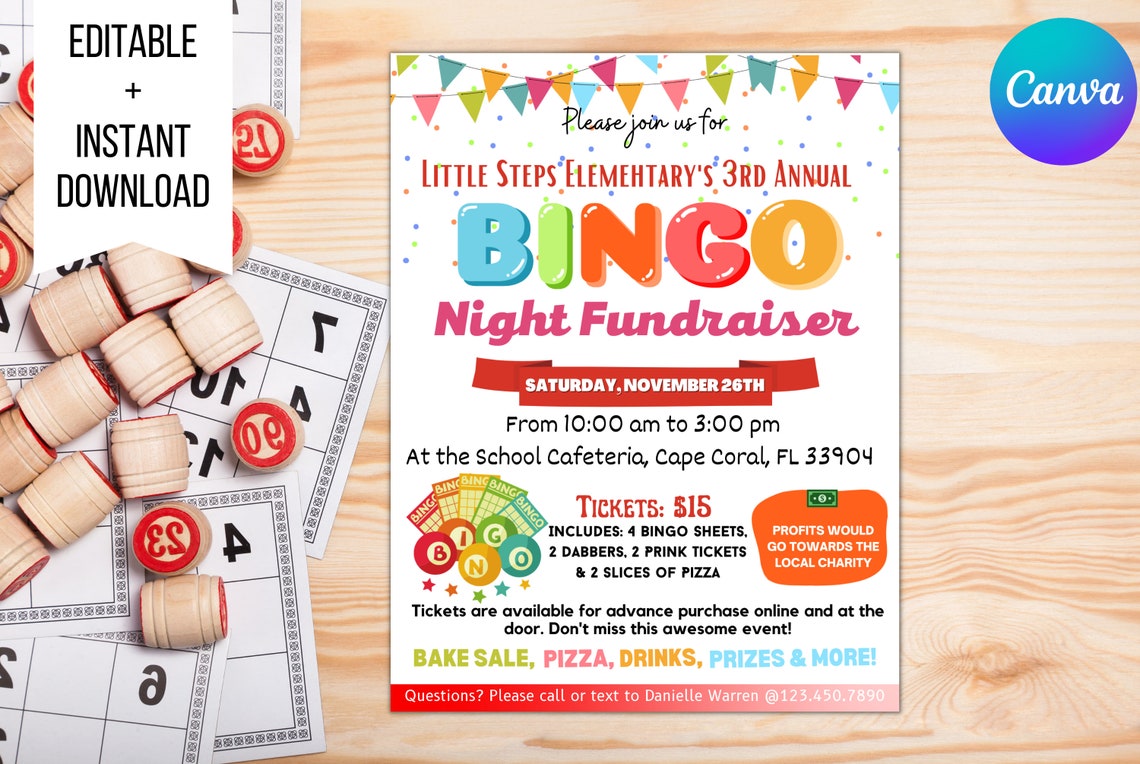 Bingo Night Fundraiser Flyer, Bingo Fundraiser, PTO Fundraiser Flyer ...