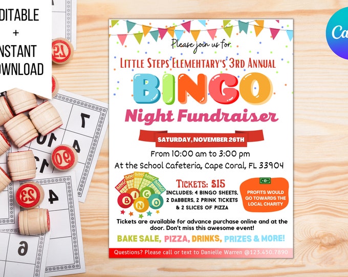 Editable Bingo Fundraiser Flyer Template, Digital Bingo Night Flyer ...