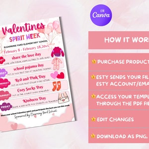 EDITABLE Valentine School Spirit Week Flyer, Festive Spirit Week PTO ...