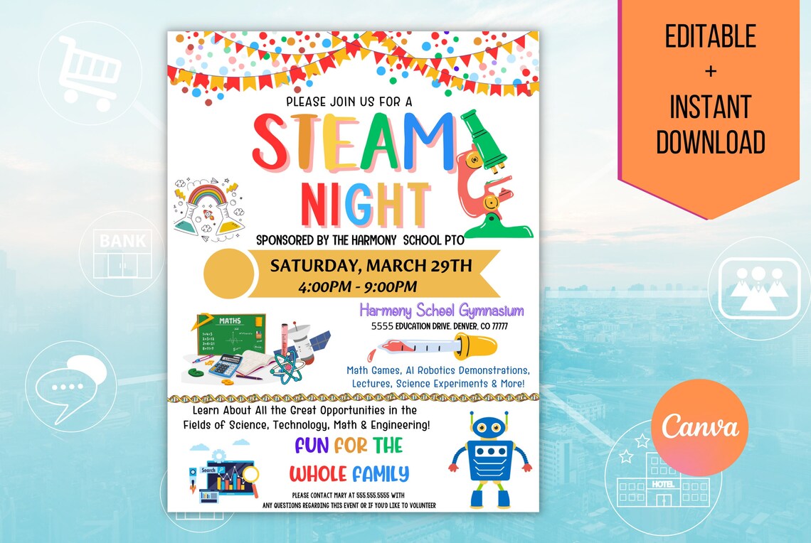 EDITABLE Family Steam Night Flyer School PTA PTO Flyer - Etsy