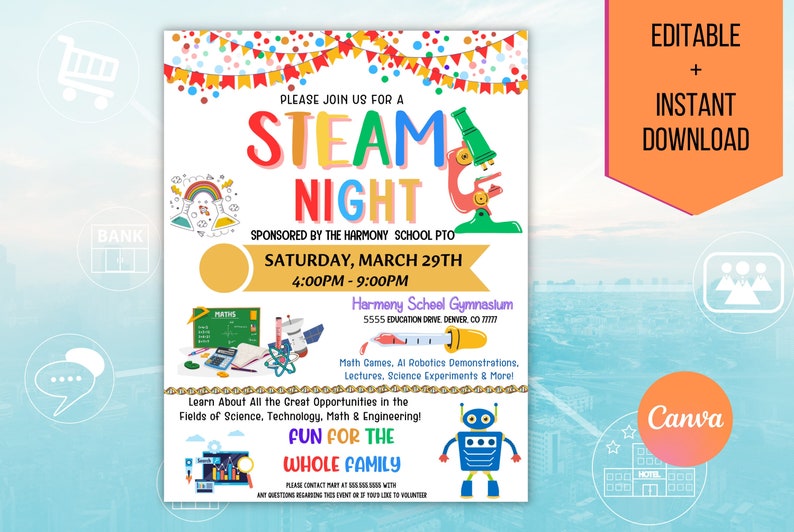 EDITABLE Family Steam Night Flyer School PTA PTO Flyer - Etsy
