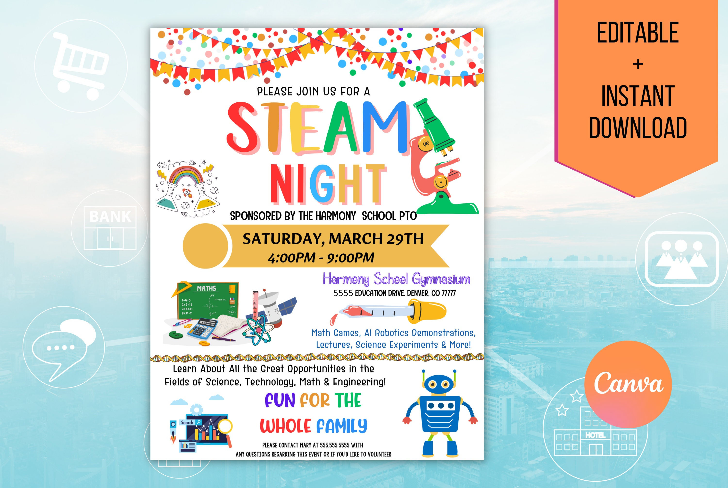 EDITABLE Family Steam Night Flyer School PTA PTO Flyer - Etsy