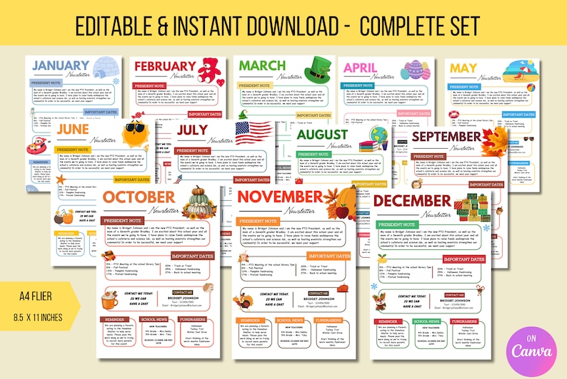 Editable Yearly/monthly Newsletter Template Set, Classroom Printable ...