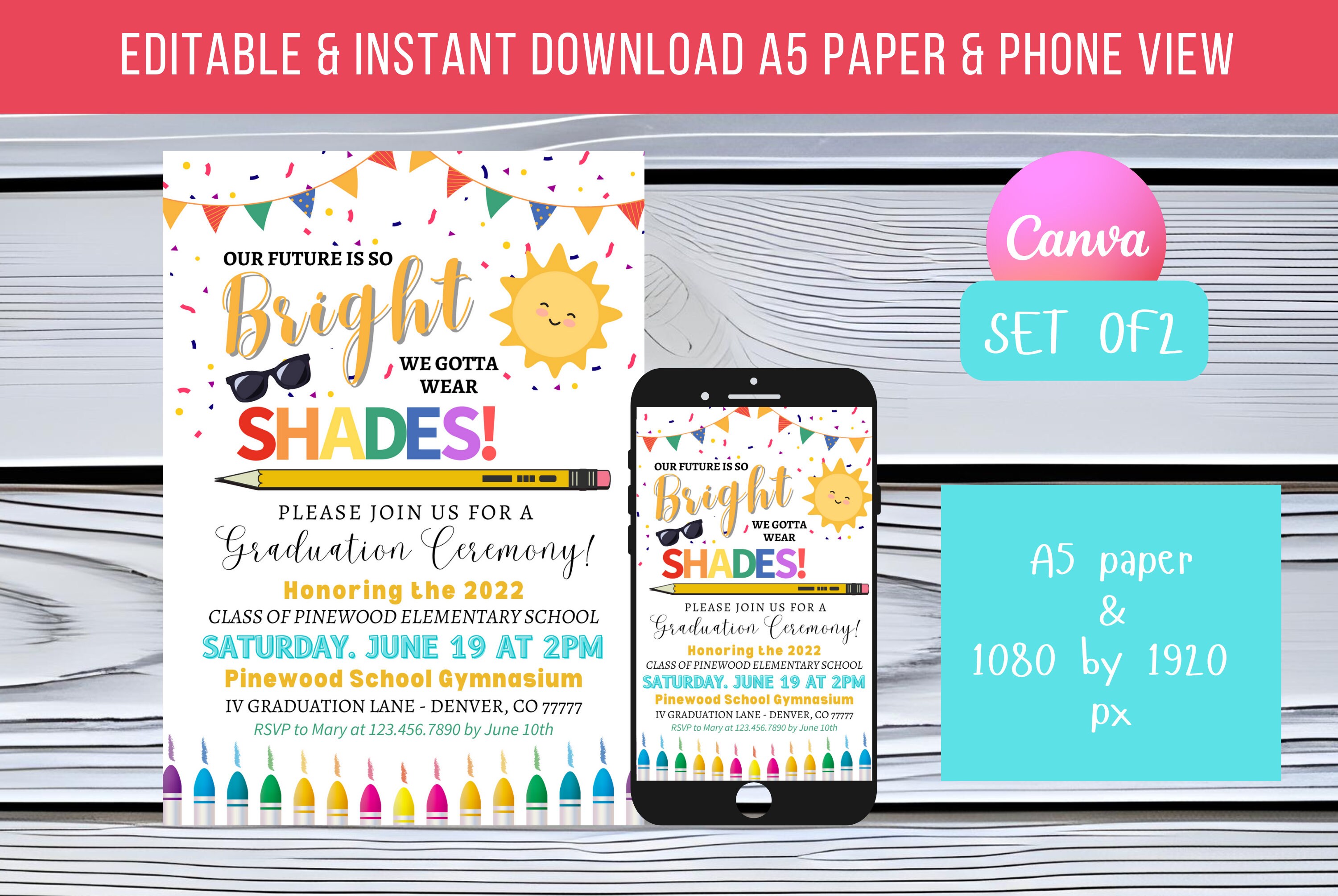 EDITABLE Kindergarten Graduation Invitation, Preschool Pre K Graduation ...