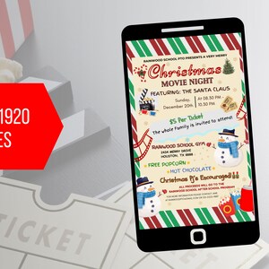 EDITABLE Christmas Movie Night Flyer, School Church Fundraiser Invite ...