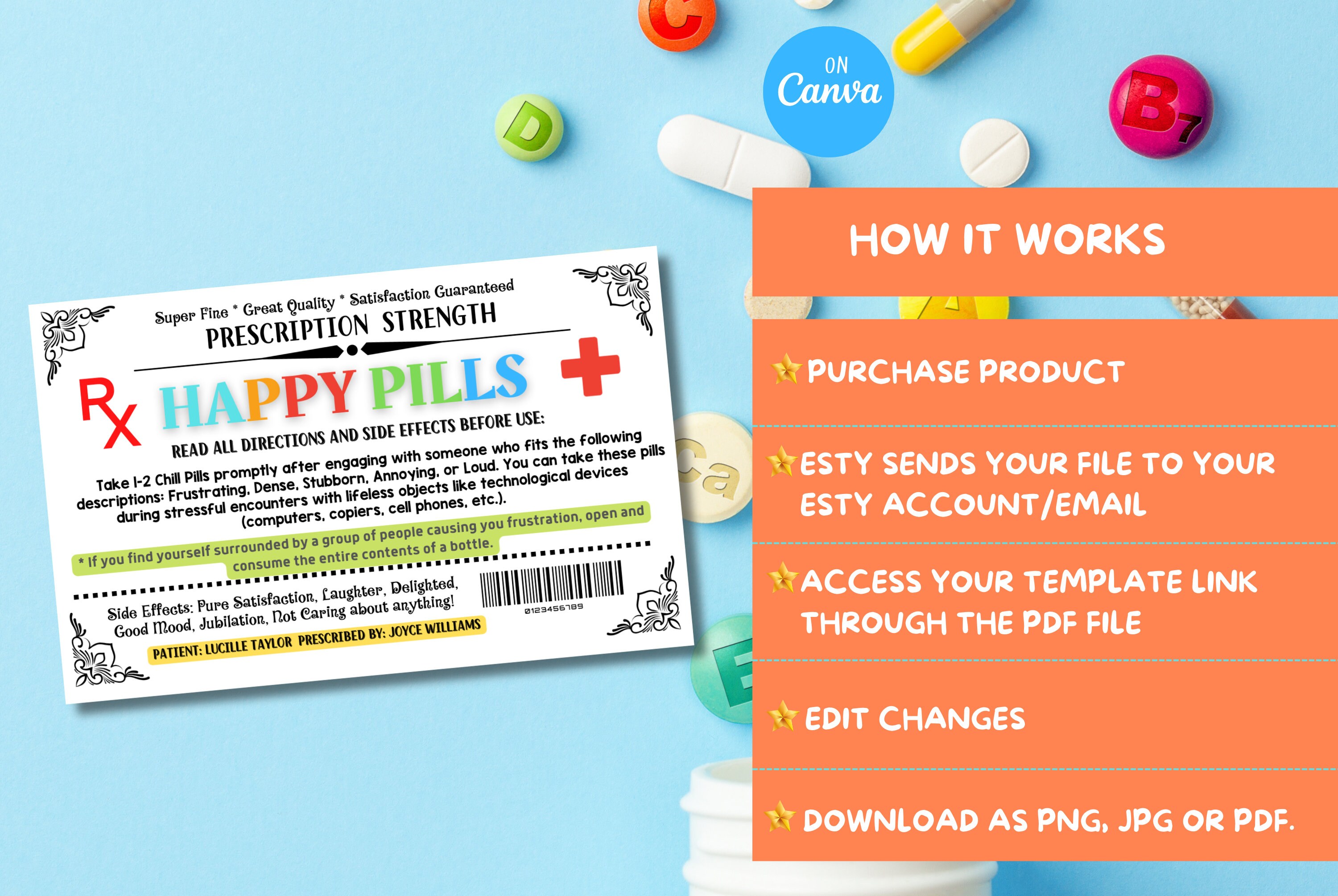 EDITABLE Happy Pills Label Funny Gag Gift Professional Office - Etsy