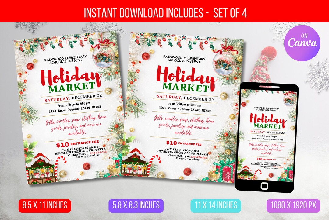 EDITABLE Holiday Market Event Flyer, School Community Fundraiser Invite ...