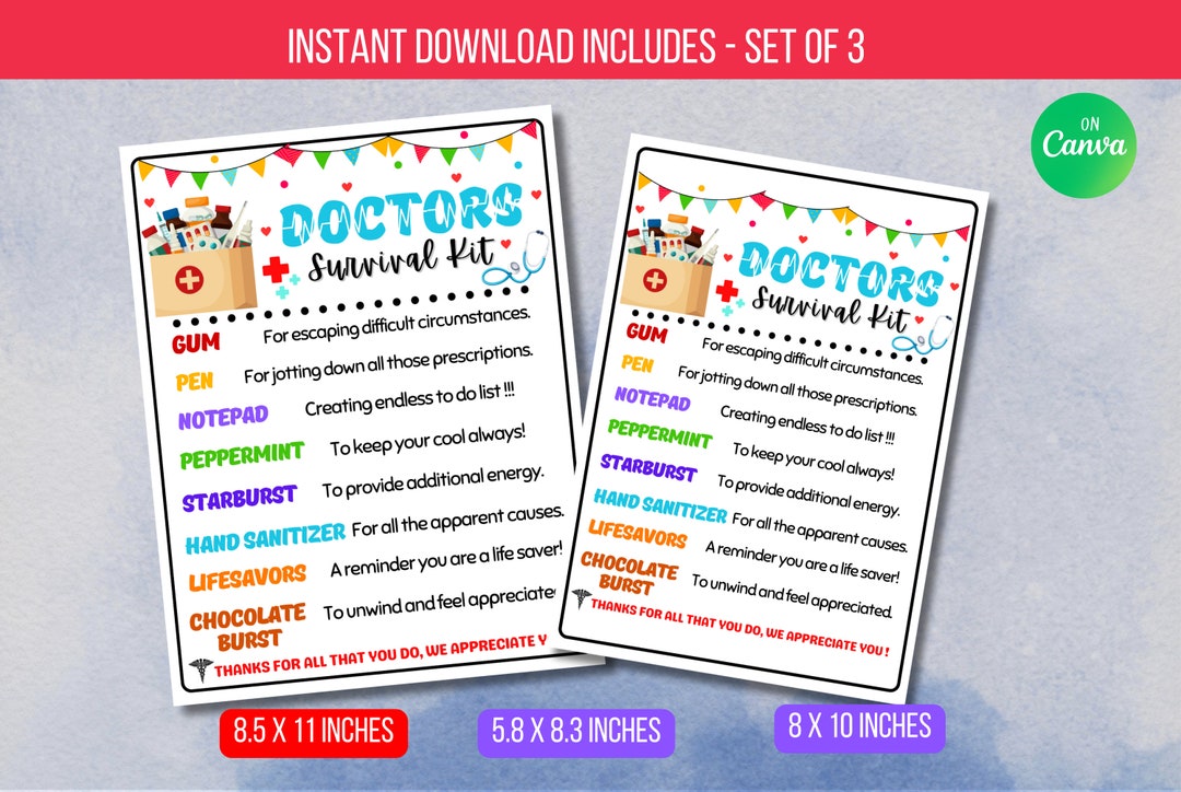 EDITABLE Doctor Survival Kit Tags, Medical Staff Appreciation Week ...