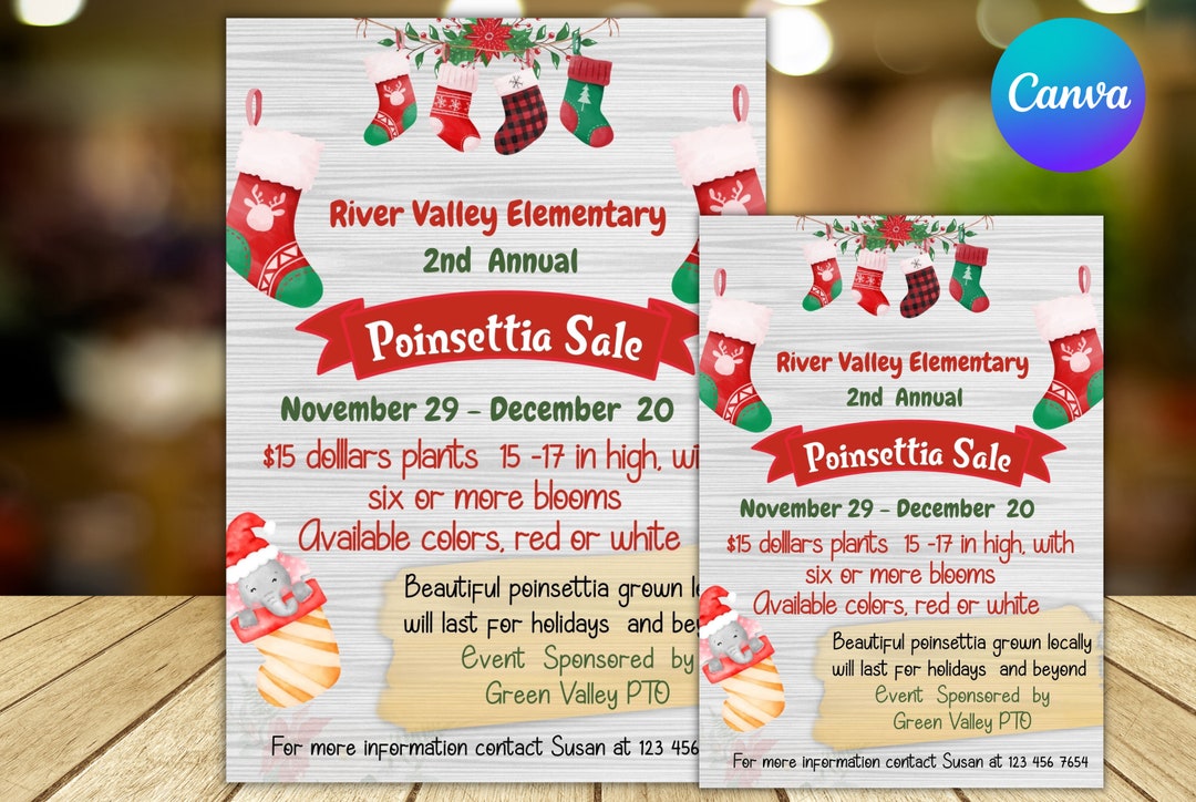 EDITABLE Poinsettia Sale Fundraiser Flyer, PTA PTO Holiday Fundraiser ...