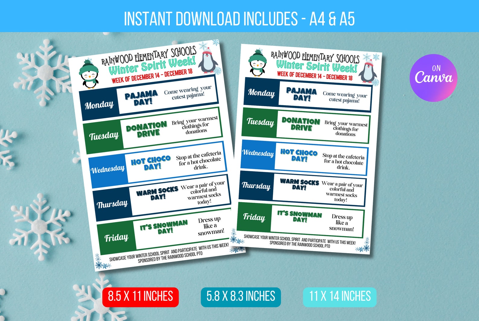 EDITABLE Winter Spirit Week Schedule Flyer Printable DIY Spirit Week ...