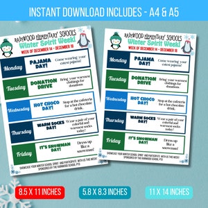 EDITABLE Winter Spirit Week Schedule Flyer Printable DIY Spirit Week ...