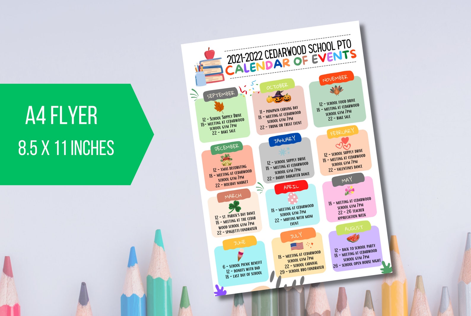 EDITABLE Monthly Event Calendar Flyer Template, Year at a Glance ...