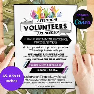 EDITABLE Volunteer Recruitment Flyer, Printable Handout, School ...