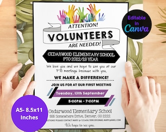 EDITABLE Volunteer Recruitment Flyer, Printable Handout, School ...