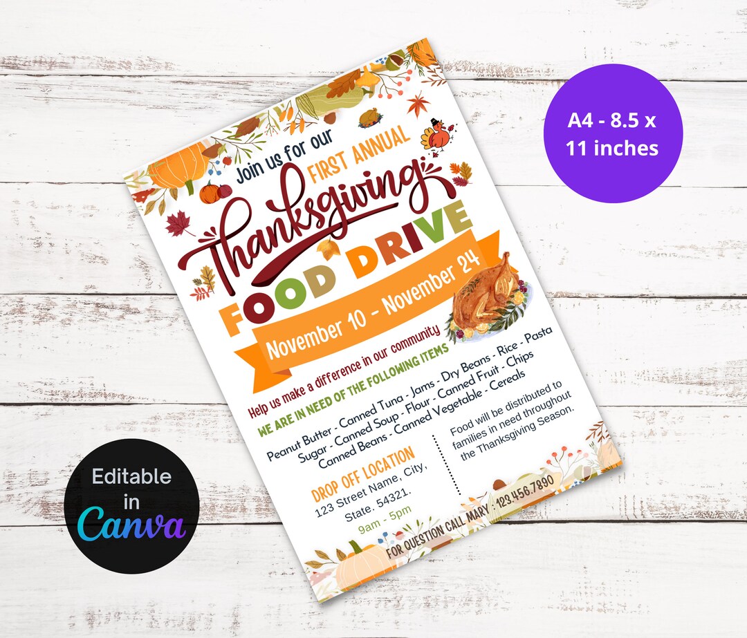 EDITABLE Thanksgiving Food Drive Flyer, Fall Food Drive Flyer, Church ...