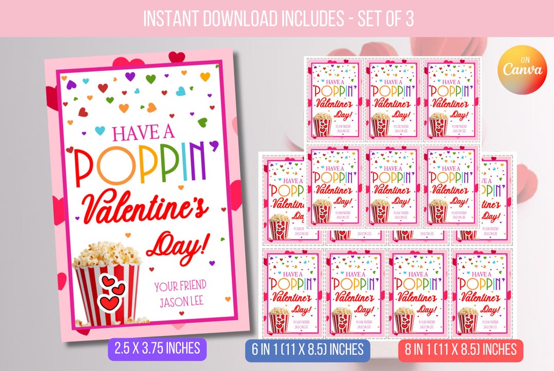 EDITABLE Popcorn Valentine's Day Tag, Have A POPPIN Valentine's Day ...