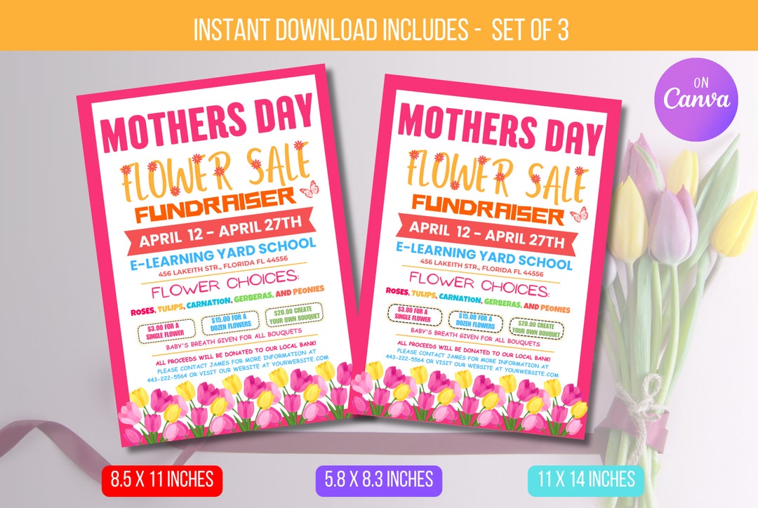 EDITABLE Mother's Day Flower Fundraiser Flyer, Printable Invite ...