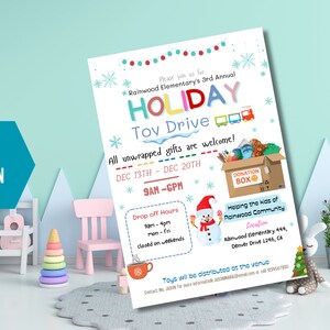 EDITABLE Holiday Toy Drive Flyer, Printable Toy Drive Invitation, Pto ...