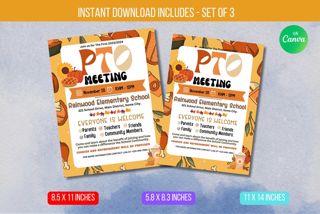 EDITABLE November PTO Meeting Handout Flyer, School Information Meeting ...