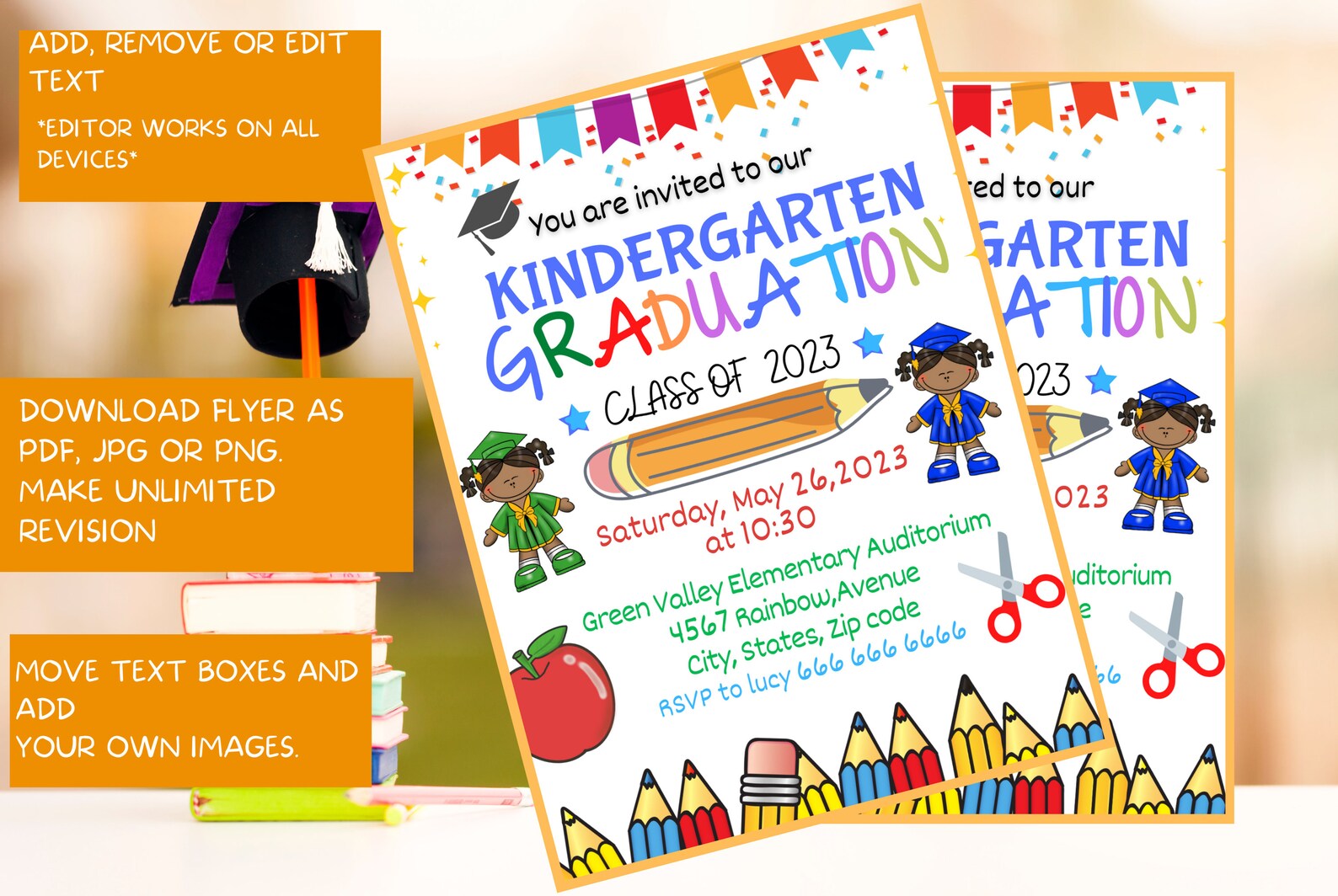 Editable Kindergarten Graduation Invitation Flyer, Printable ...