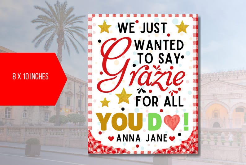 EDITABLE Grazie Thank You Sign, Grateful for You Italian Appreciation ...