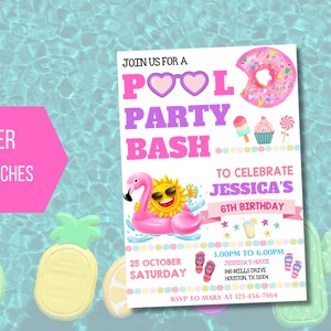 EDITABLE Pool Party Bash Invite, Birthday Invitation, Summer Holiday ...