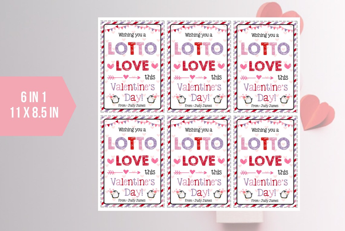 EDITABLE Wishing You a Lotto Love Tag, Valentine's Day Lotto Gift Tags ...