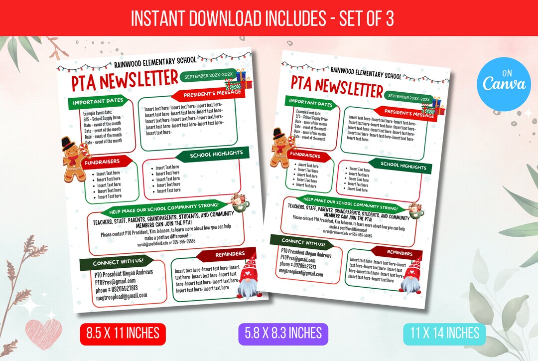 EDITABLE PTA Newsletter Template Flyer, School Information Planner ...