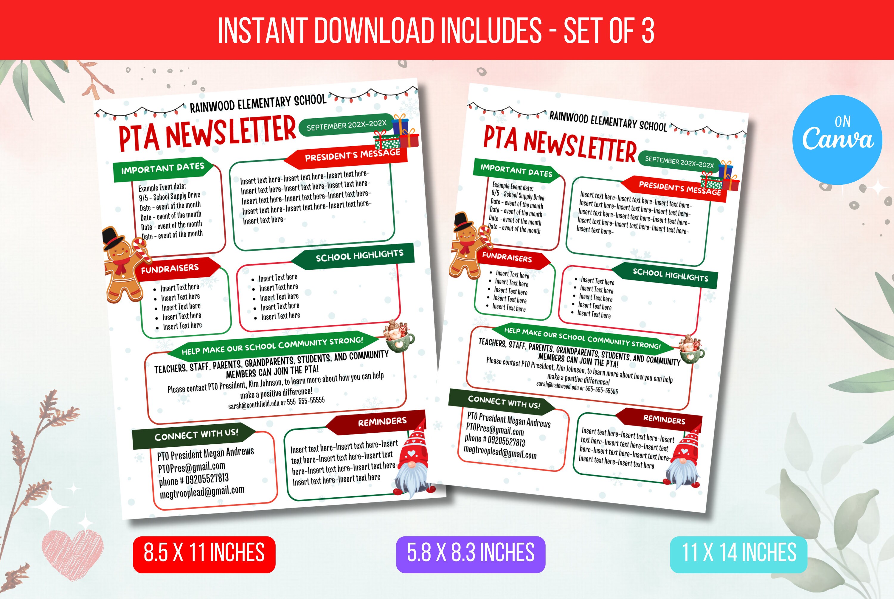 EDITABLE PTA Newsletter Template Flyer, School Information Planner ...