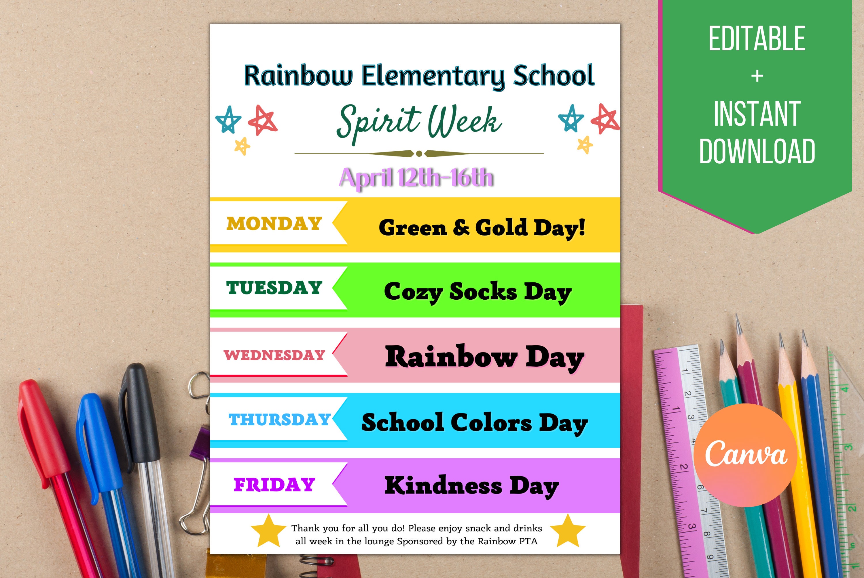 School Name Spirit Week Editable Itinerary Schedule Printable DIY ...