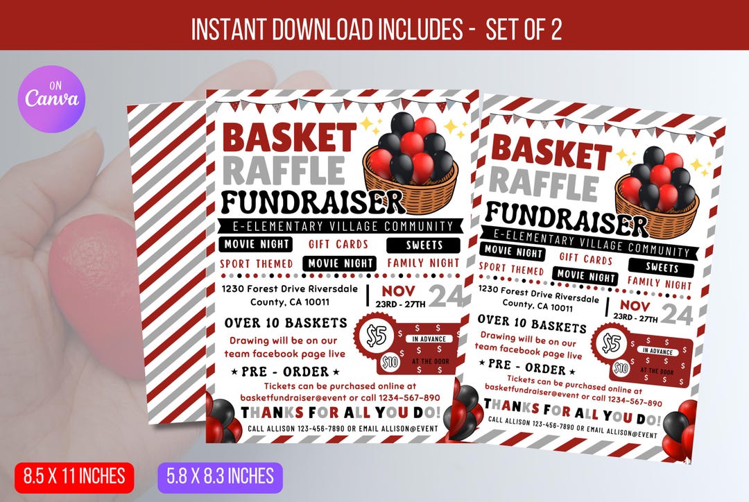 EDITABLE Basket Raffle Fundraiser Flyer, Raffle Fundraiser Template ...