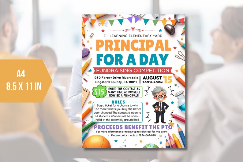 EDITABLE Principal for a Day Contest Fundraiser Flyer, Printable ...