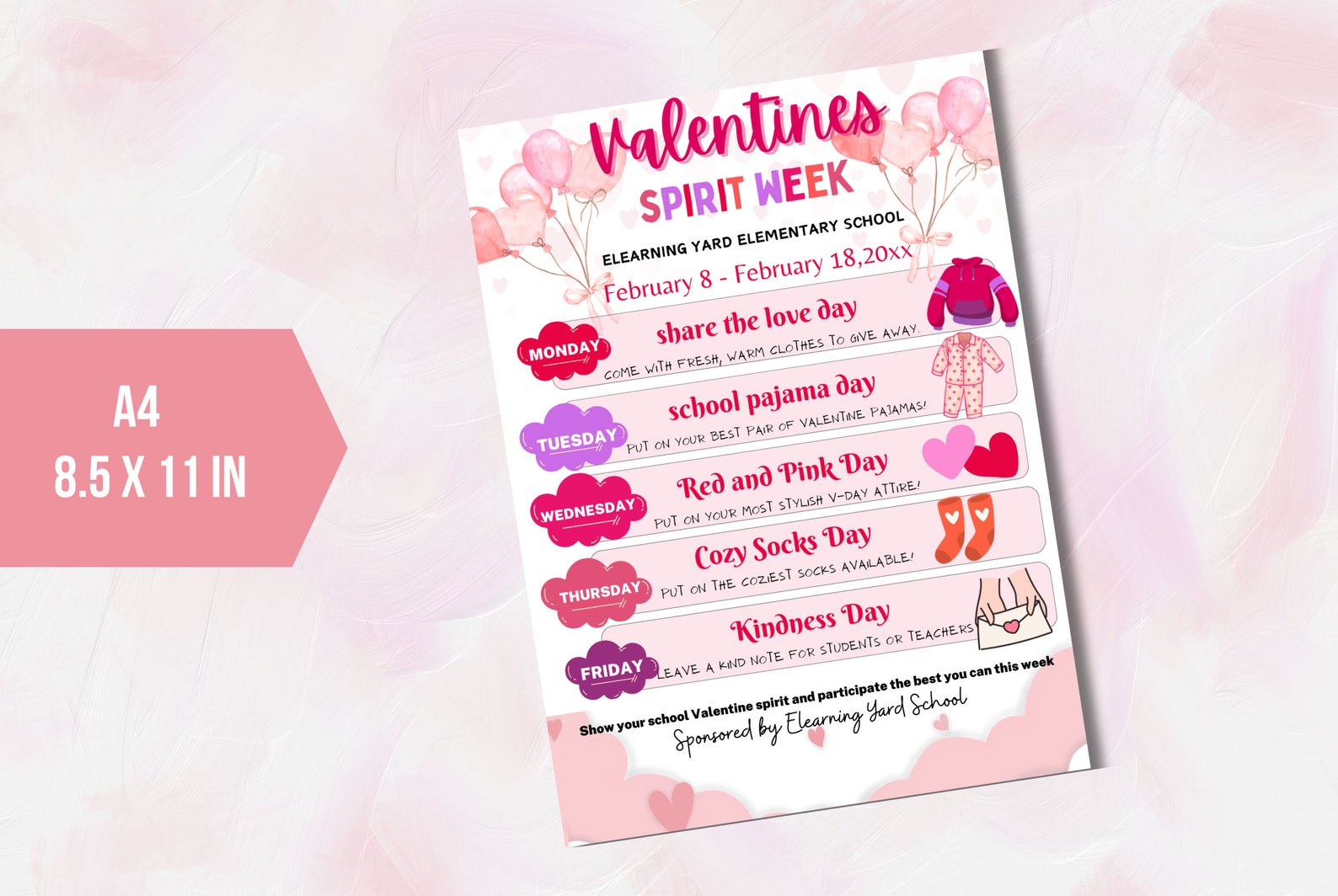 EDITABLE Valentine School Spirit Week Flyer, Festive Spirit Week PTO ...