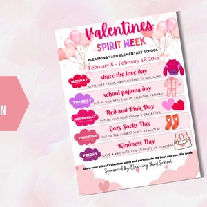 EDITABLE Valentine School Spirit Week Flyer, Festive Spirit Week PTO ...