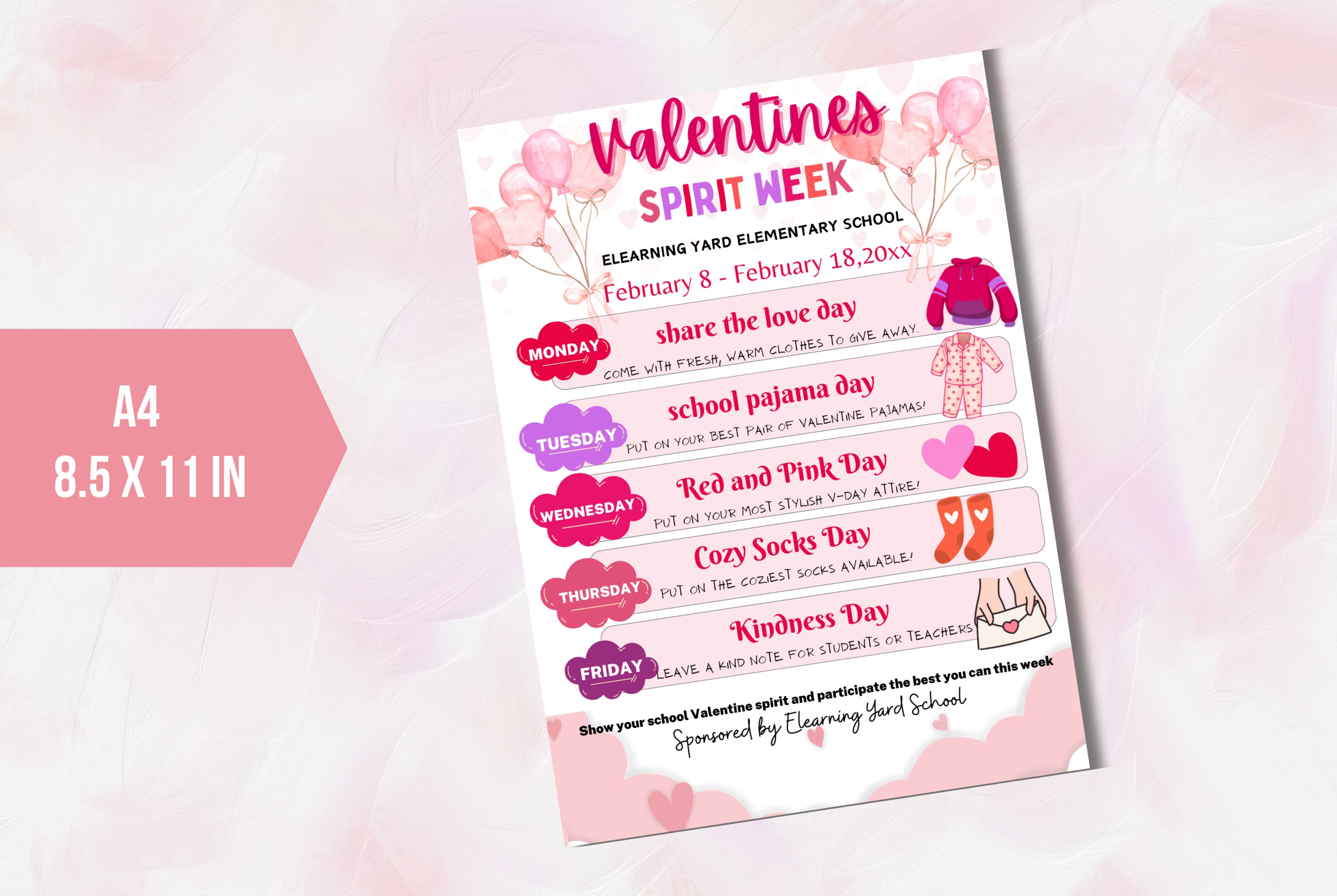 EDITABLE Valentine School Spirit Week Flyer Festive Spirit - Etsy