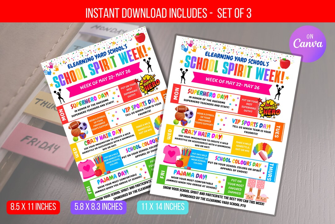 EDITABLE School Spirit Week Flyer, School Spirit Week Poster, Spirit ...