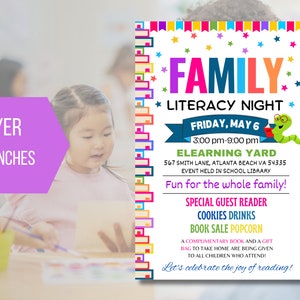 EDITABLE Family Literacy Night Flyer, PTO PTA Reading Book Sale School ...