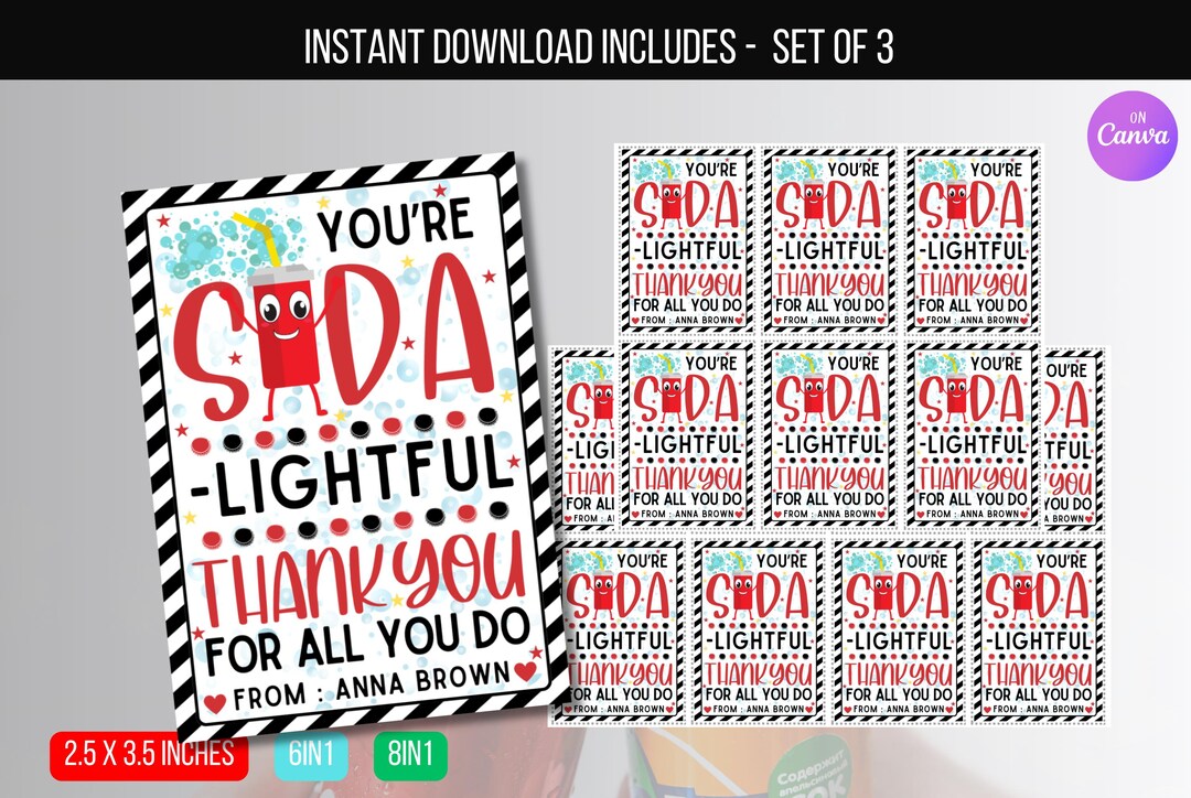 EDITABLE You're Soda-lightful, Soda Appreciation Sign, Staff Employee ...