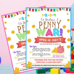Penny War Fundraiser Flyer, Printable School Fundraiser Event ...