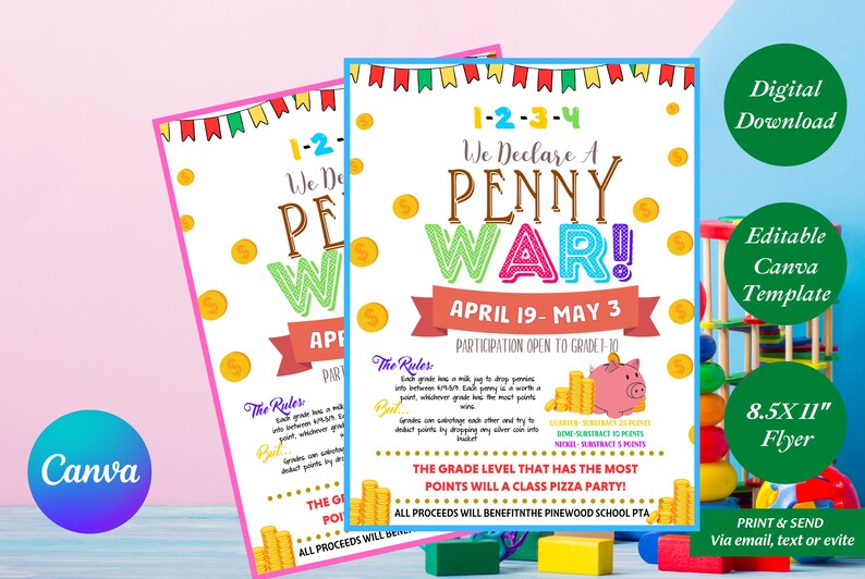 Penny War Fundraiser Flyer Printable School Fundraiser Event - Etsy