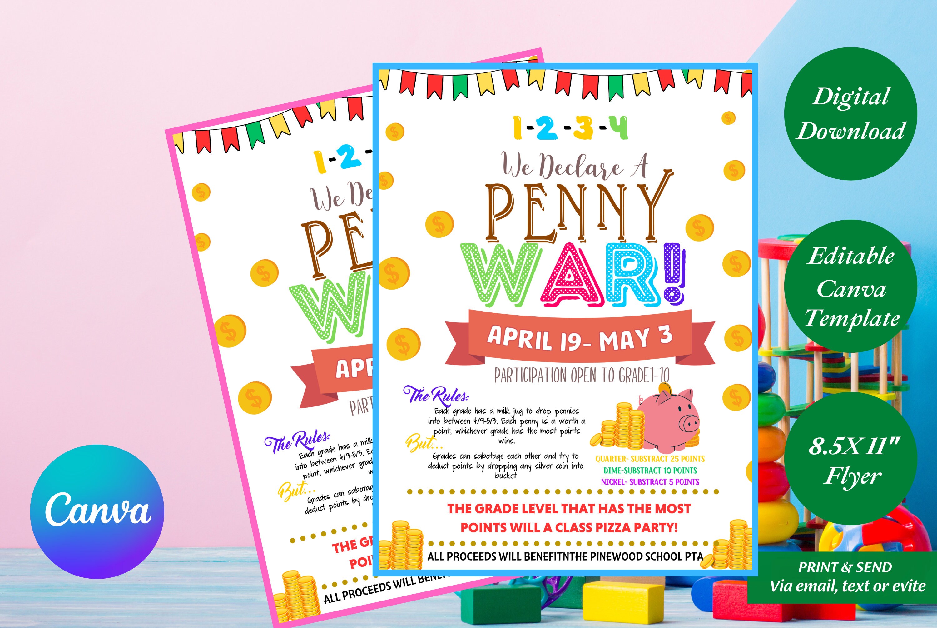 Penny War Fundraiser Flyer, Printable School Fundraiser Event ...