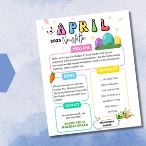 EDITABLE April PTO Newsletter Template, Classroom Printable Handout ...