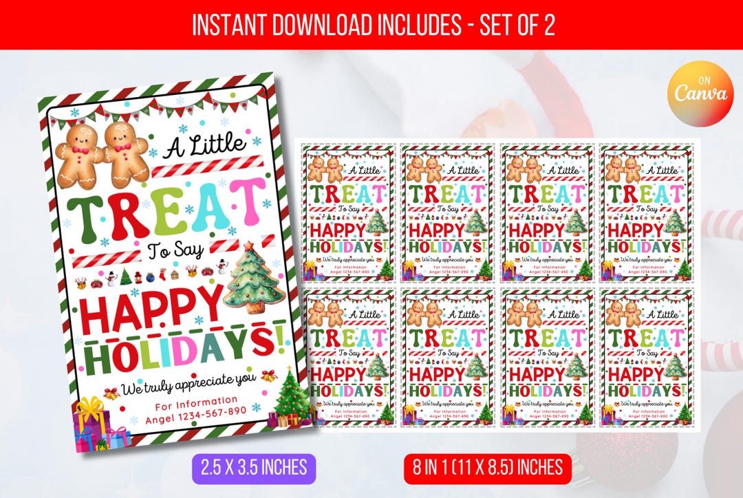 EDITABLE A Little Treat to Say Happy Holidays Tag, Christmas Thank You ...