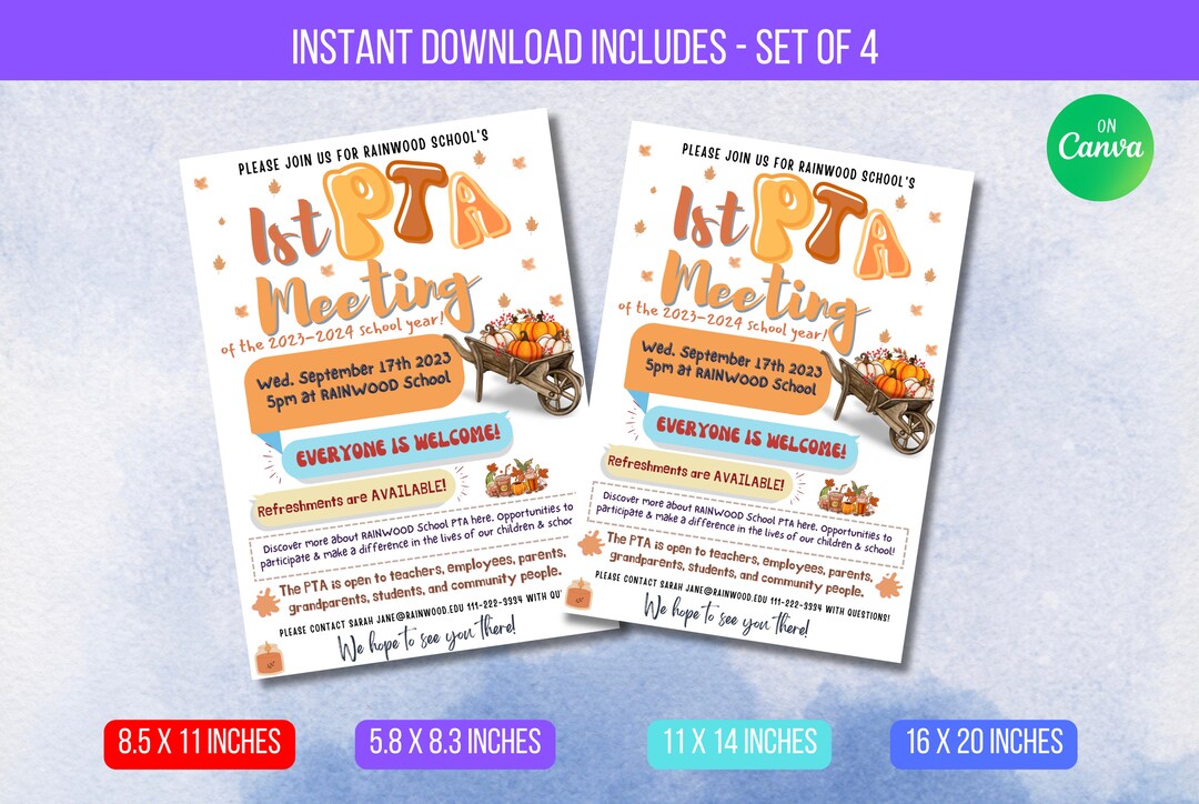 EDITABLE PTA Meeting Handout Flyer, School Information Meeting Flyer ...