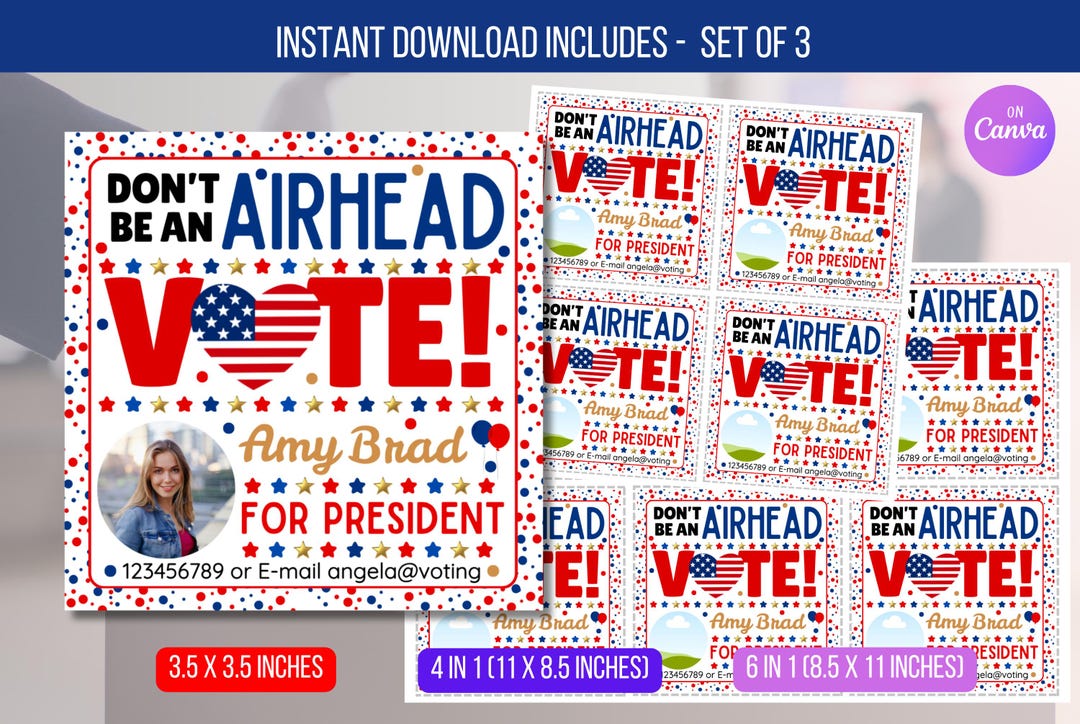 EDITABLE Don't Be an Airhead and Vote for Me Tag, School Class Vote ...