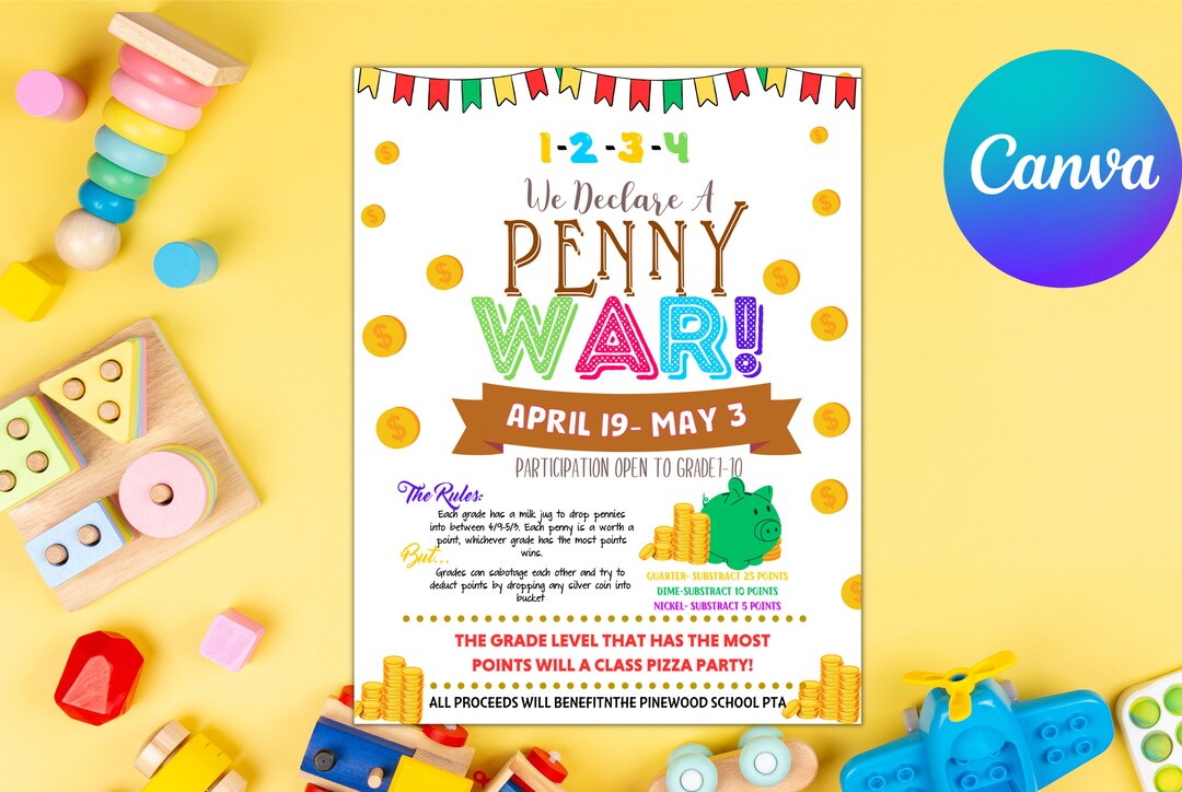 Penny War Fundraiser Flyer, Printable School Fundraiser Event ...