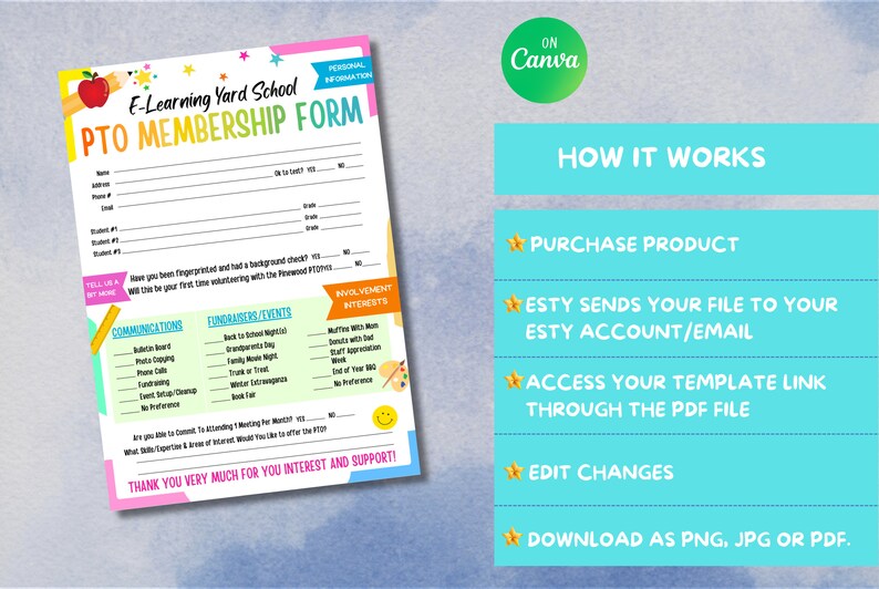 EDITABLE PTO PTA Membership Form, Pto/pta Parent Volunteer Sign up Form ...