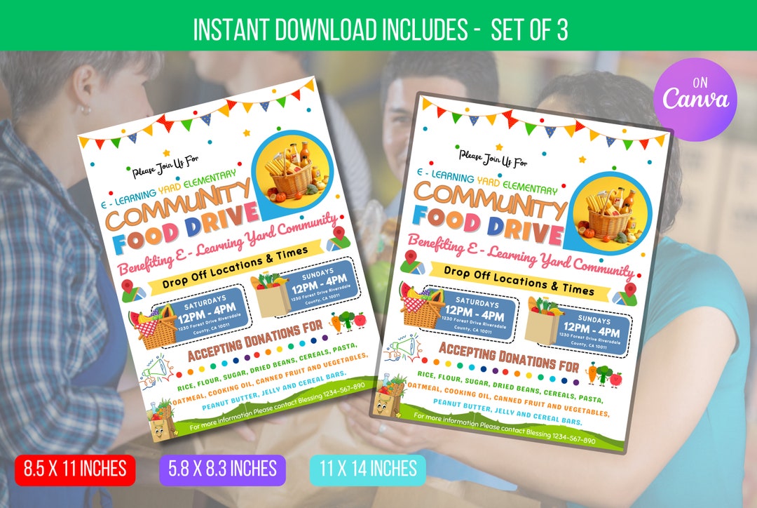 EDITABLE Community Food Drive Flyer, School Church Fundraiser Invite ...